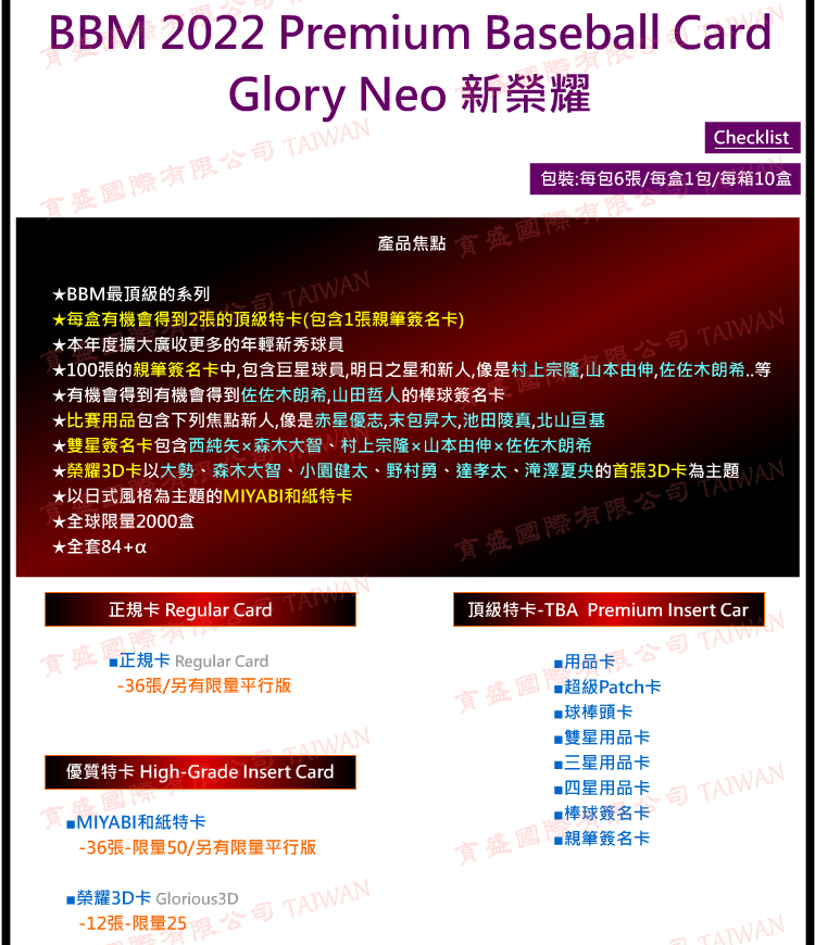 BBM 2022 Premium Baseball Card Glory Neo 新榮耀